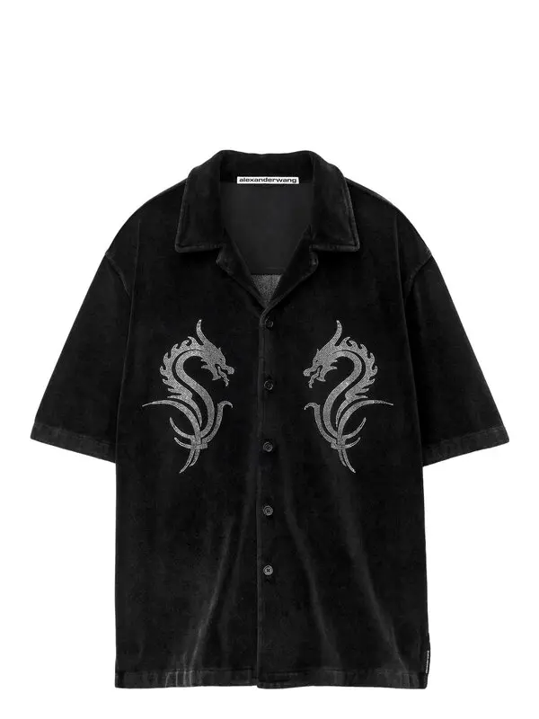 Alexander Wang Dragon Hotfix Velour Shirt - Black