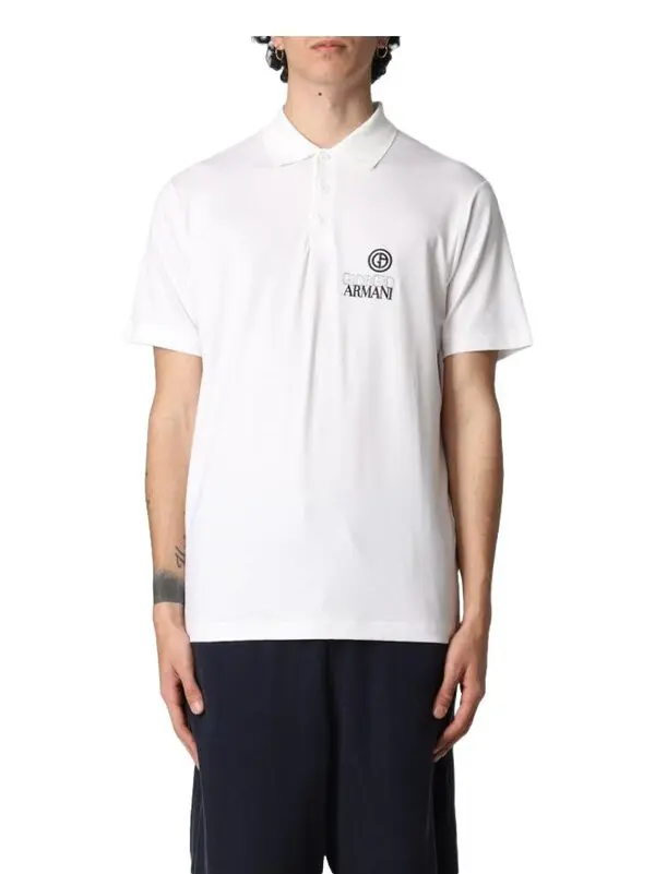 Giorgio Armani Embroidered-logo Short-sleeved Polo Shirt - White