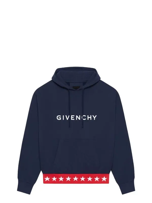 Givenchy Logo Print Drawstring Hoodie - Blue