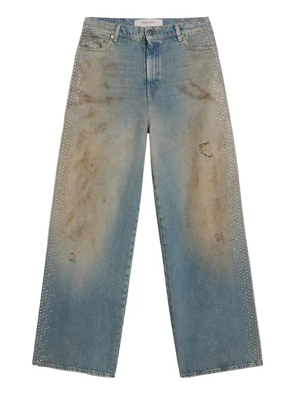 GOLDEN GOOSE Wide-leg Distressed Embellished Jeans - Blue