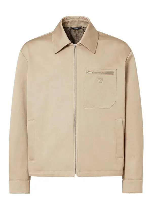 Fendi Ff Logo Plaque Zip-up Blouson - Beige