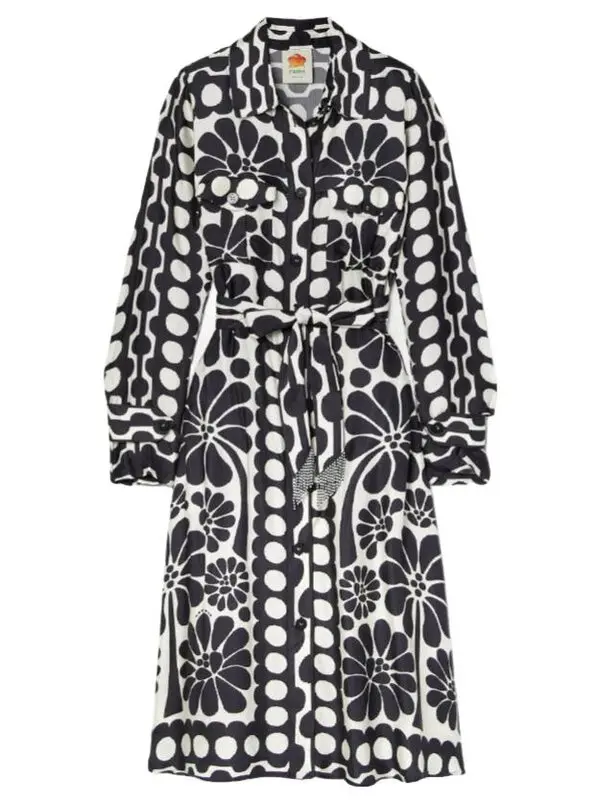Farm Rio Graphic Print Long Sleeve Midi Dress - Black