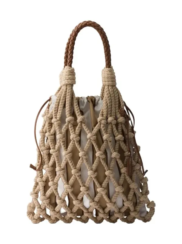 Prada Logo Net Tote Bag - Brown