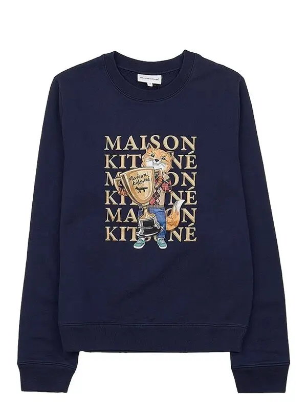 Maison Kitsuné Long Sleeve Crewneck Sweater With Graphic - Black
