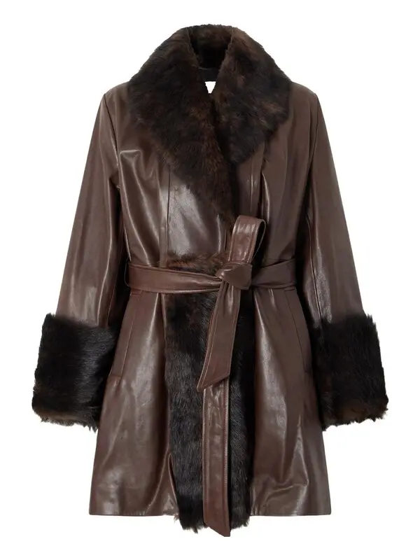 Nour Hammour Carmen Belted Shearling Jacket - Brown