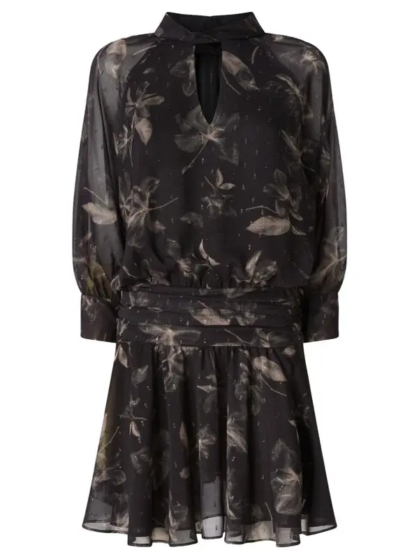 Pinko Floral Printed Three-quarter Sleeved Dress - Black