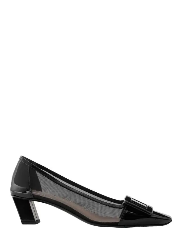 ROGER VIVIER Belle Vivier Pumps In Patent Leather And Nylon Mesh With Buckle Detail - Black