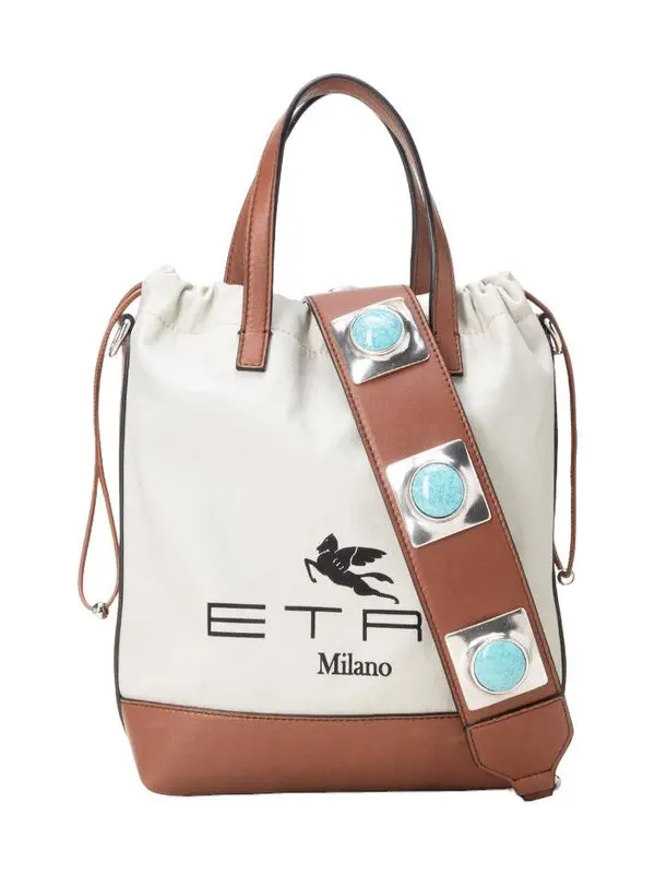 Etro Logo Print Bucket Bag - White