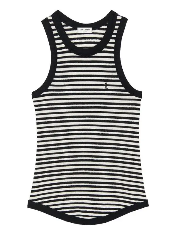 Saint Laurent Cassandre Striped Knitted Tank Top - Black