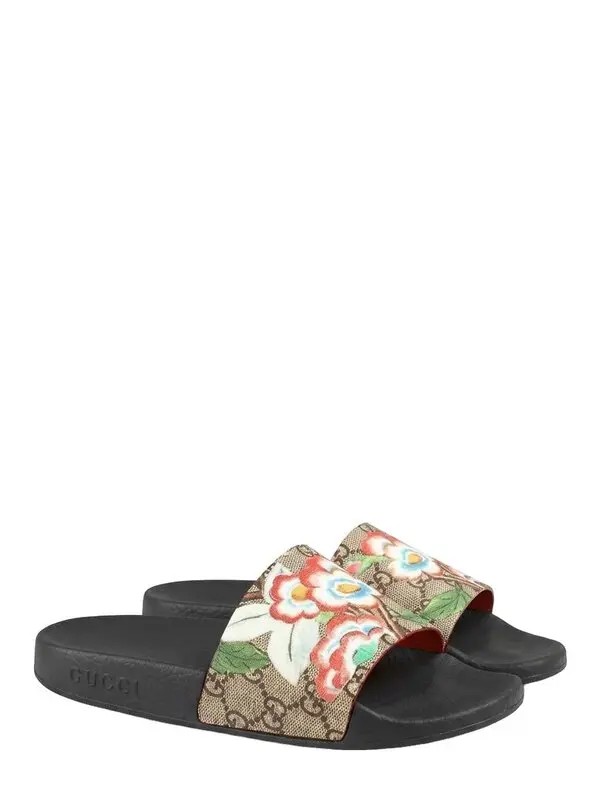 Gucci Floral Print Gg Canvas Slide Sandals - Multicolor