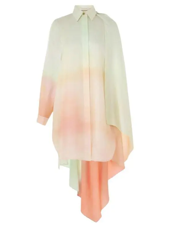 Zimmermann Long Sleeve Shirt Dress With Draped Cape Effect - Nude