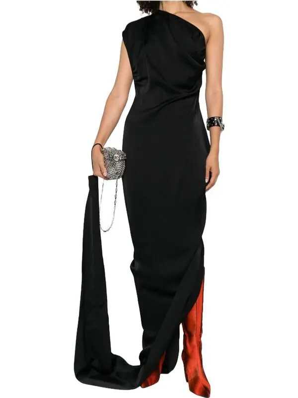 VIVIENNE WESTWOOD One-shoulder Draped Dress With Side Slits And Train Detail - Black