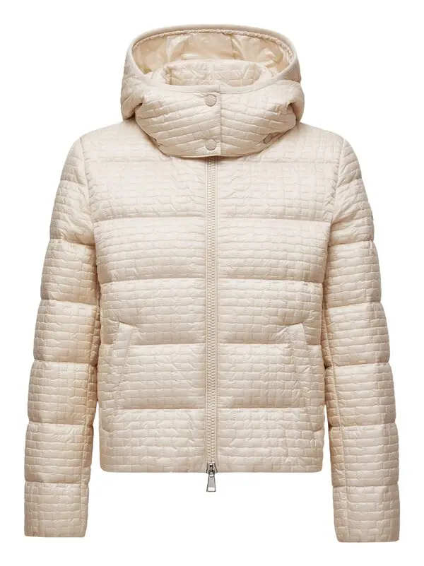 Moncler Gisors Geometric-quilted Hooded Short Down Jacket - Light Beige