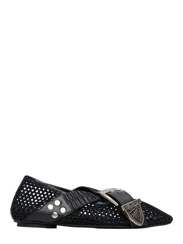 Toga Mesh Ballet Flats With Buckle Detailing - Black