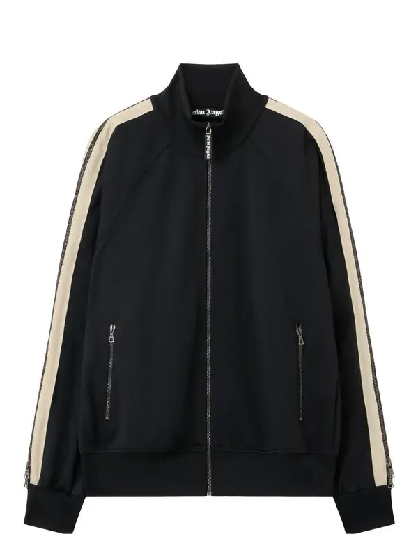 Palm Angels Zip-up Track Jacket With Contrasting Stripes And Embossed Logo - Black
