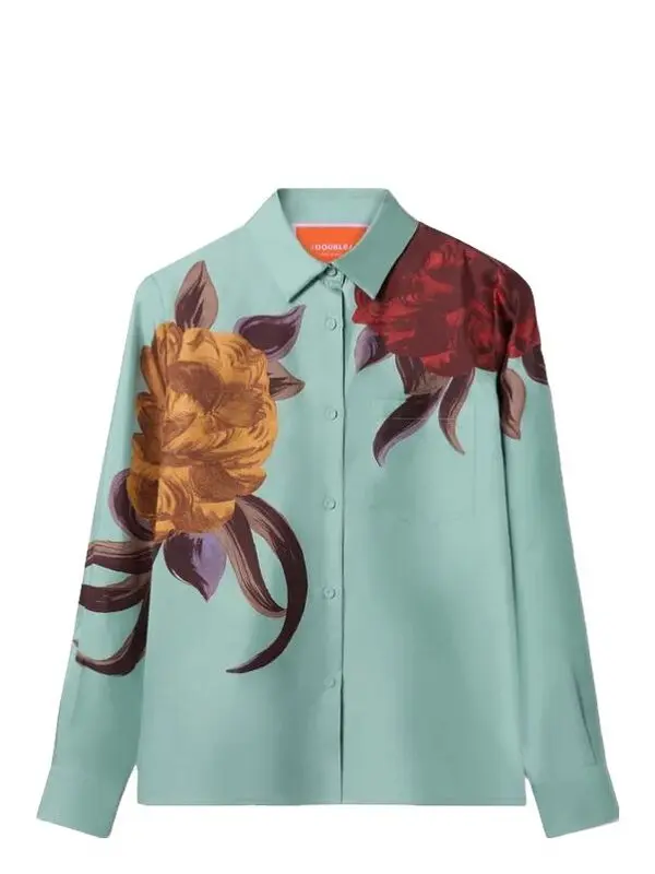 La DoubleJ Peony Place Printed Silk Shirt - Green