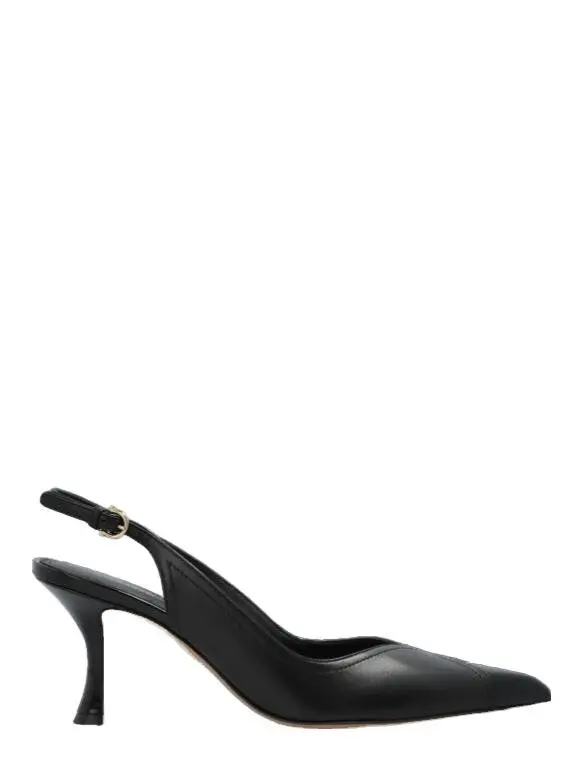 FERRAGAMO Pointed Toe High Heel Slingbacks With Gold Buckle - Black