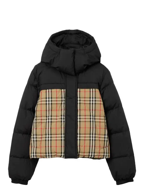 Burberry Checked Down Coat - Black