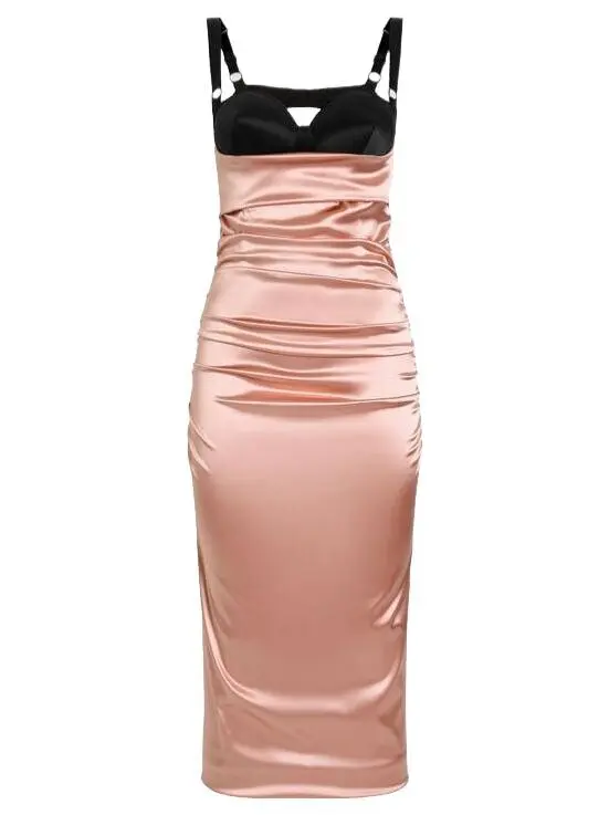 Dolce & Gabbana Gathered Sweetheart Neckline Midi Dress - Pink