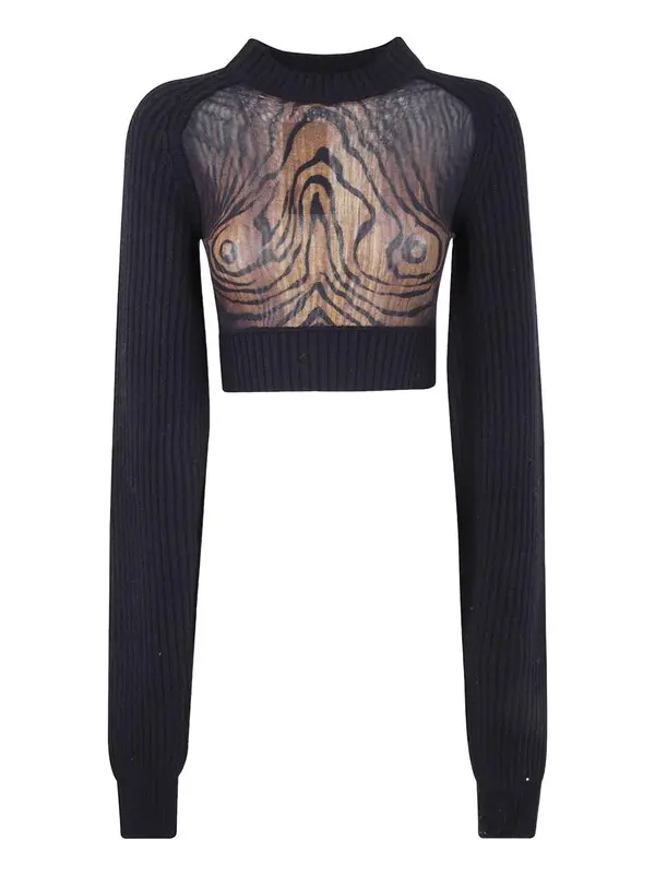 JEAN PAUL GAULTIER Wood Print Wool Top - Black