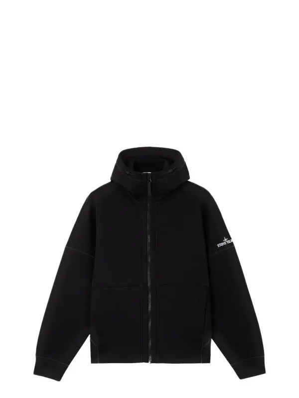 Stone Island Zip-up Hooded Sweatshirt - Black