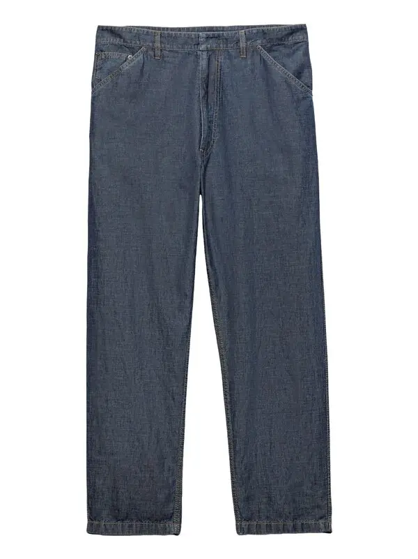 Prada Chambray Triangle Logo Denim Jeans - Navy