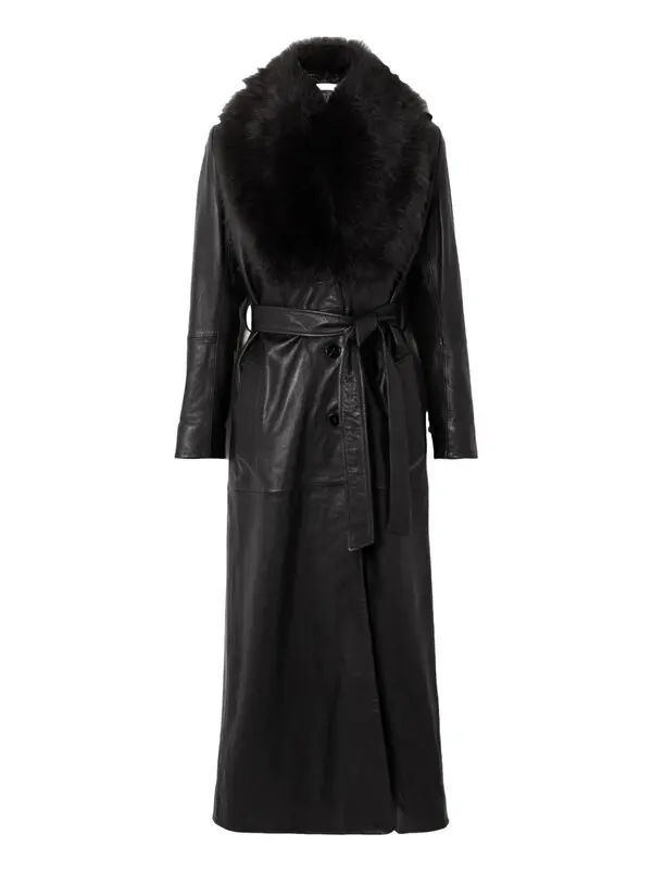 Nour Hammour Dakota Belted Shearling-trimmed Leather Coat - Black
