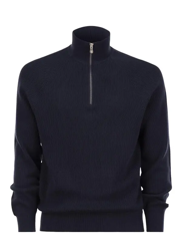 Brunello Cucinelli High Neck Knitted Jumper With Zippered Opening - Black