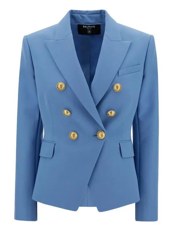 Balmain Lion Signature Double-breasted Blazer - Blue