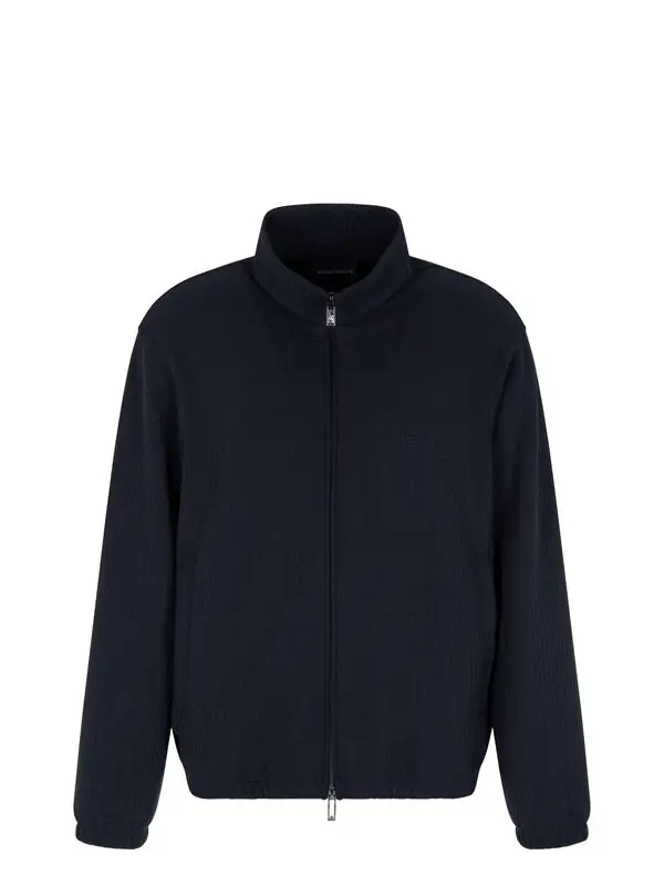 Emporio Armani Waffle-textured Zip-up Sweatshirt - Navy Blue