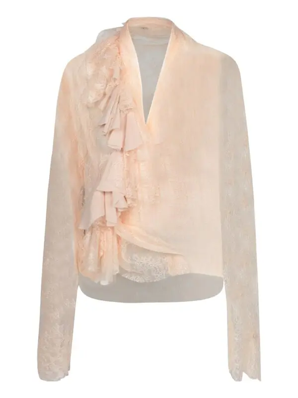 Alberta Ferretti Long Sleeve Lace Blouse With Ruffles - Pink