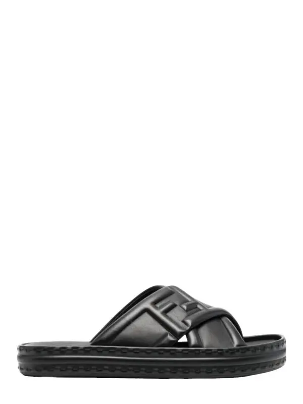 Fendi Logo Embossed Slip-on Sandals - Black