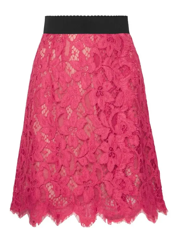 Dolce & Gabbana Embossed Lace Midi Skirt - Red