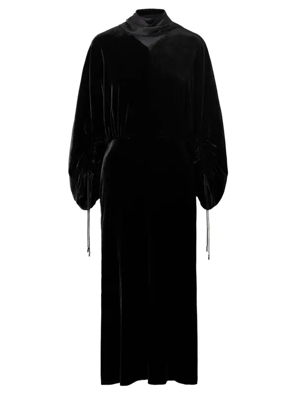 LANVIN Velvet Gathered Dress With Satin Panels - Black
