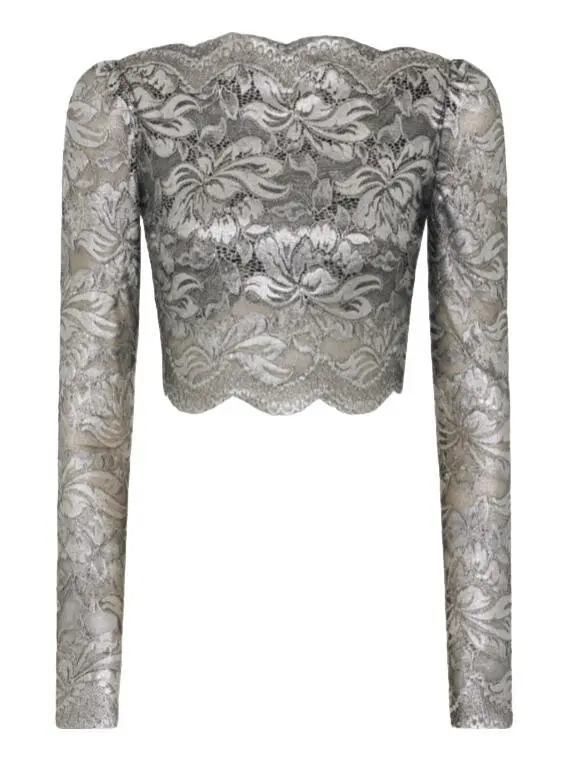 Rabanne Lace Detailed Cropped Top - Black/silver