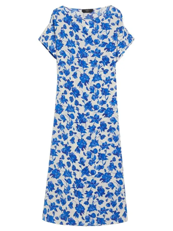 Max Mara Crêpe De Chine Printed Dress - Blue