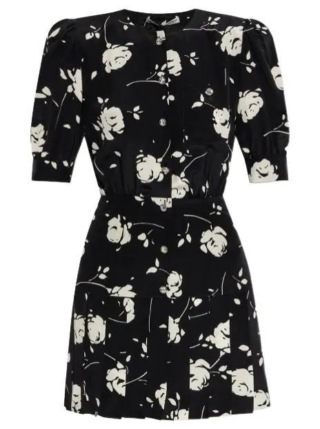 Alessandra Rich Floral Print Short Sleeve Button-up Dress - Black