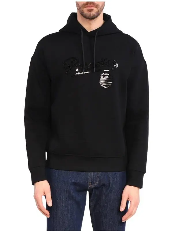 Emporio Armani Sequin Embellished Drawstring Hoodie - Black