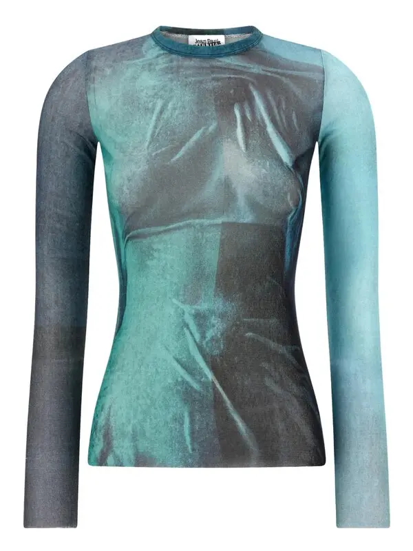 JEAN PAUL GAULTIER Mesh Water Print Long Sleeve Top - Gray