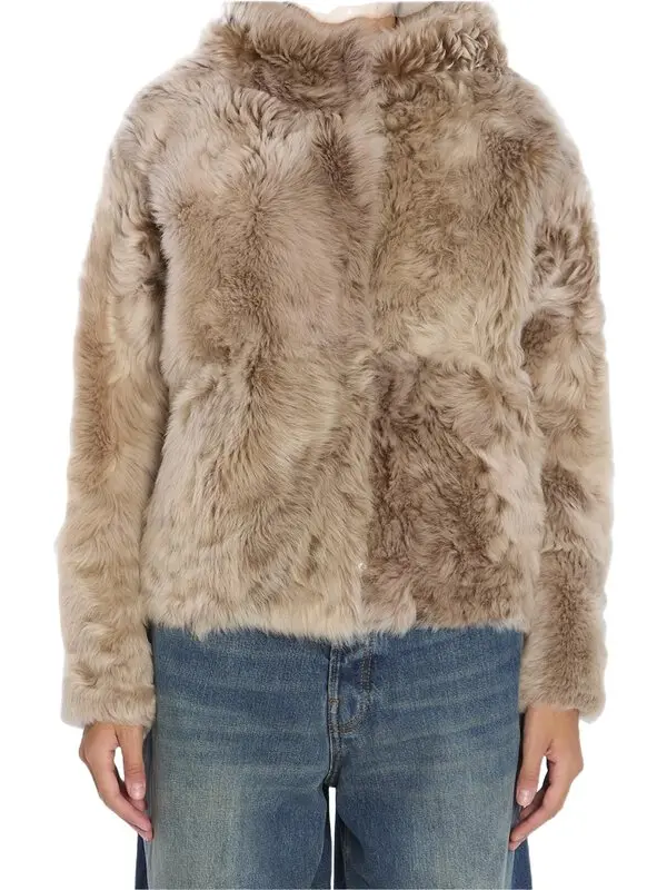 YVES SALOMON Hooded Lamb Fur Jacket - Nude