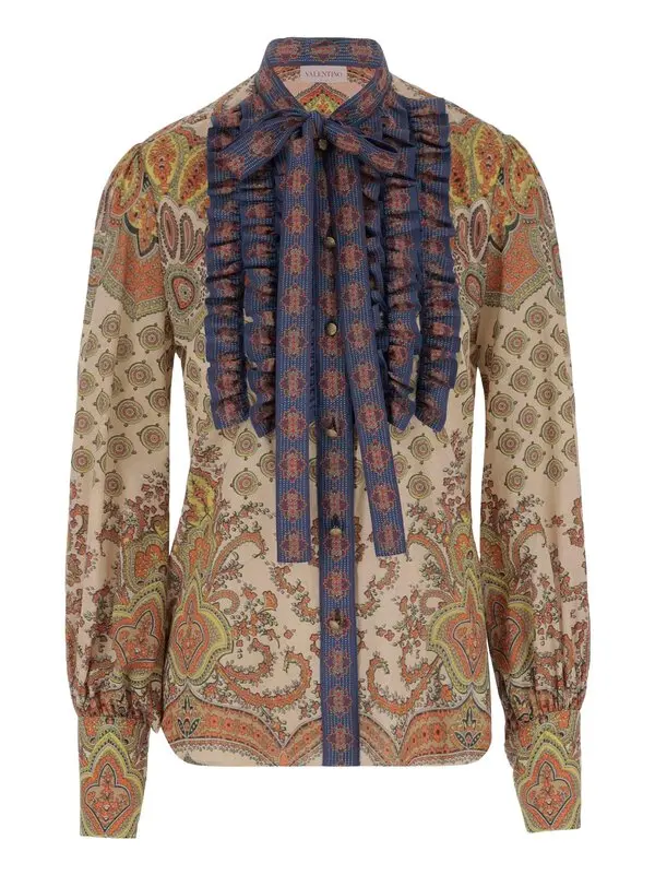 Valentino Garavani All-over Patterned Ruffled Top - Red