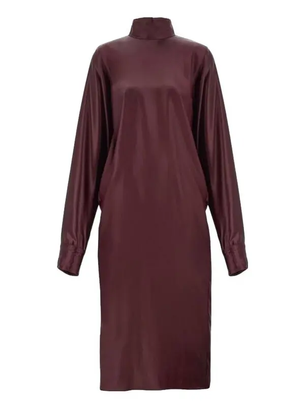 FERRAGAMO High-neck Long-sleeved Satin Dress - Niu Xuexue