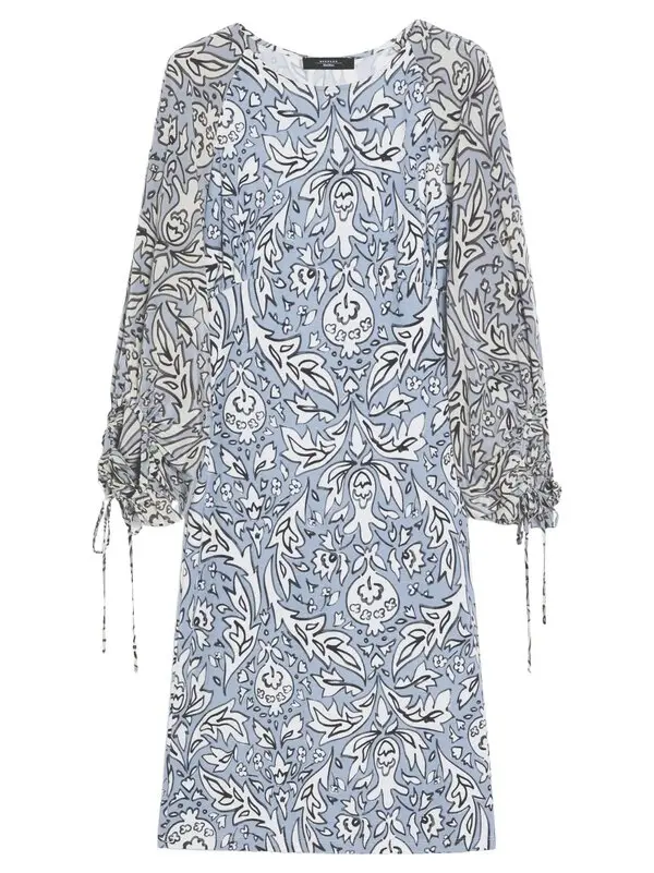 Max Mara Printed Jersey And Silk Dress With 3/4 Raglan Sleeves - Lavender