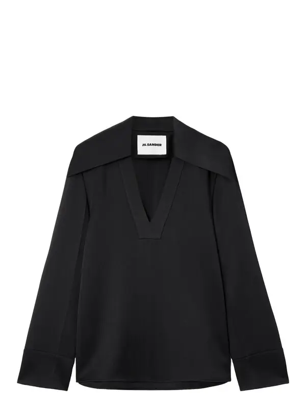 JIL SANDER Wide-collar Satin Blouse - Black