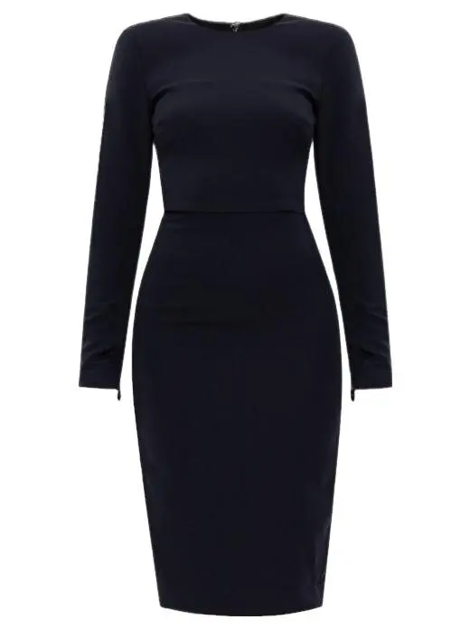 Victoria Beckham Crewneck Fitted Dress With Slit Skirt - Black