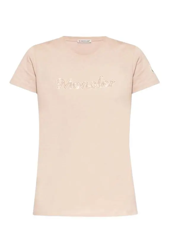 Moncler Logo Detailed Crewneck T-shirt - Pink