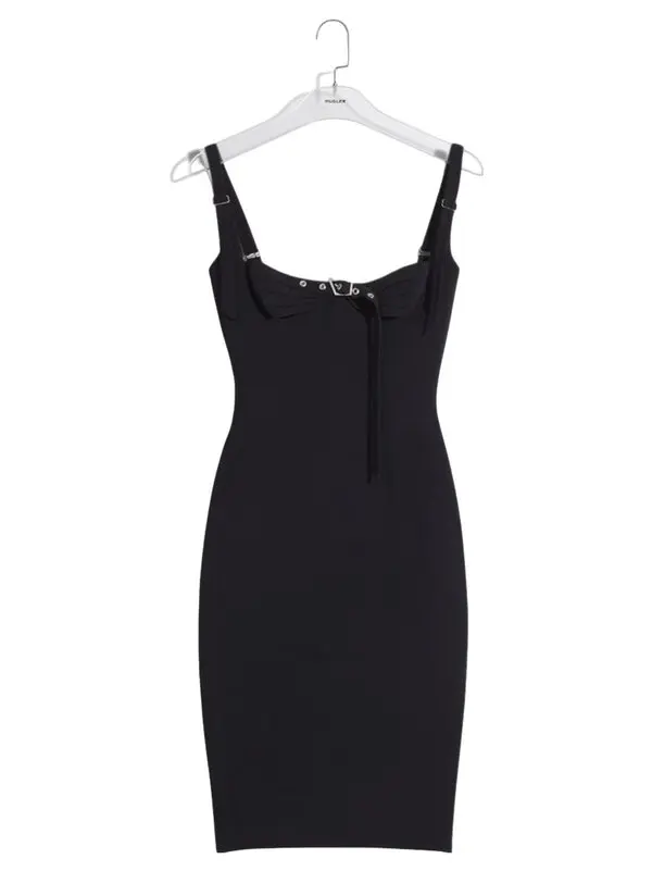 MUGLER Buckled Bustier Midi Dress - Black