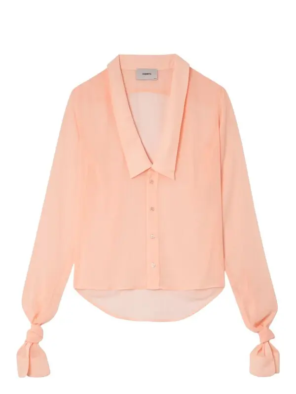 Coperni Long Sleeve Deep V-neck Semi-sheer Shirt - Pink