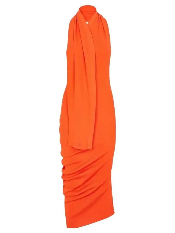 Fendi Sleeveless Asymmetrical Draped Dress - Orange