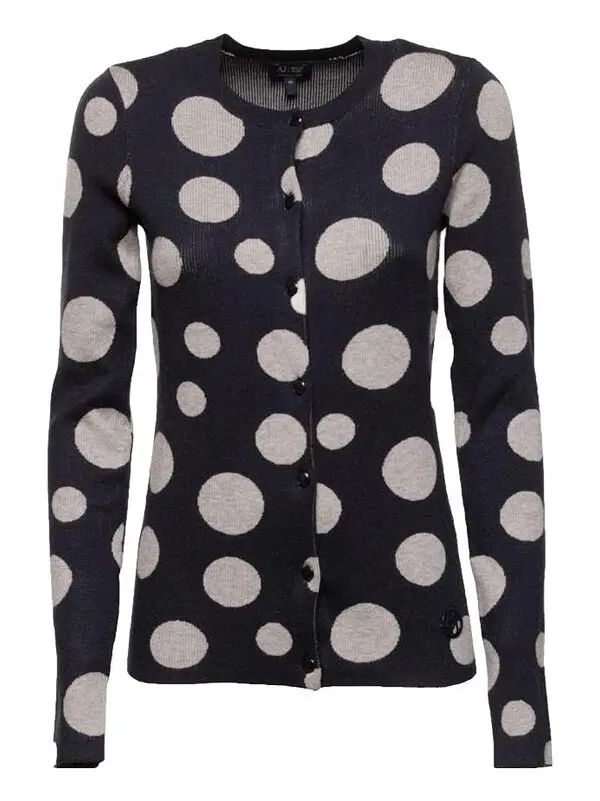 Emporio Armani Polka Dot Round Neck Long Sleeve Knitted Cardigan - Black